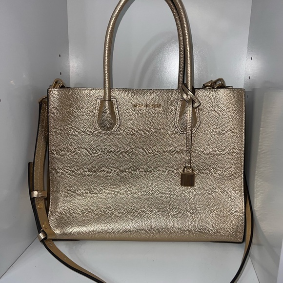 Michael Kors | Bags | Michael Kors Gold Mercer Tote With Structured ...